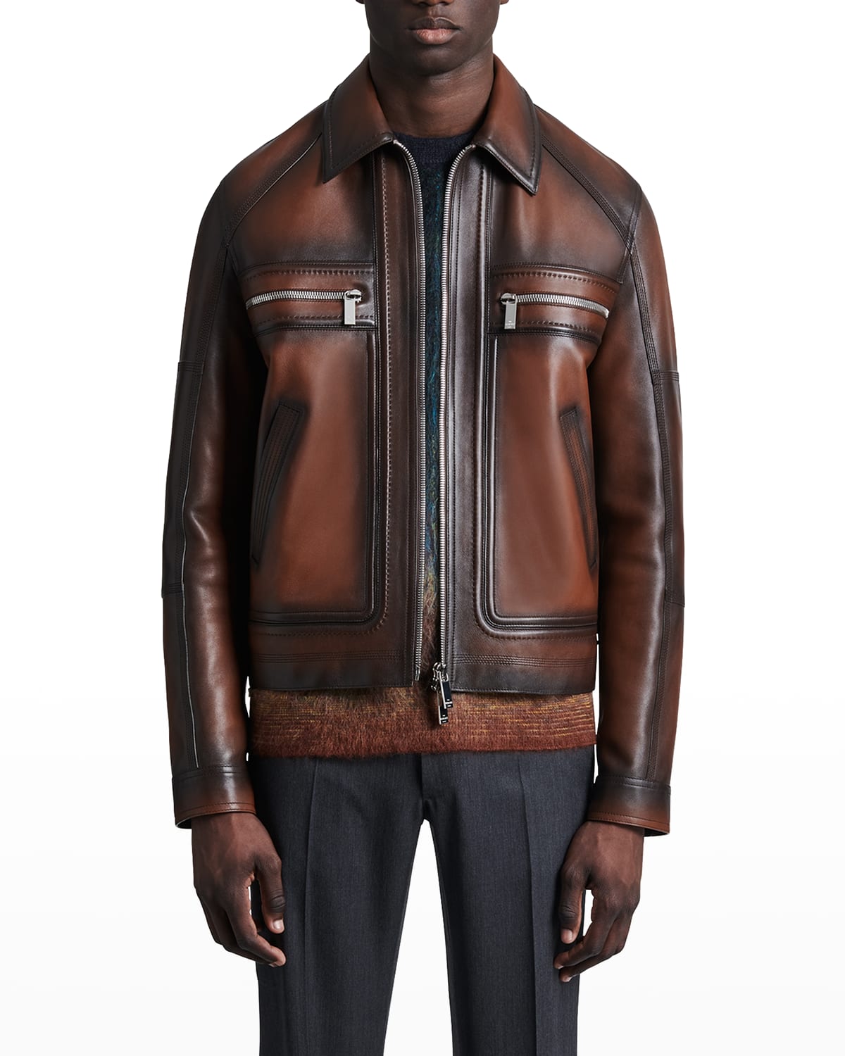 Berluti Patina Leather Blouson Jacket - Tawny Brown | Editorialist